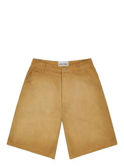 SAINT PERRY Worn Bull Denim Short - Coffee