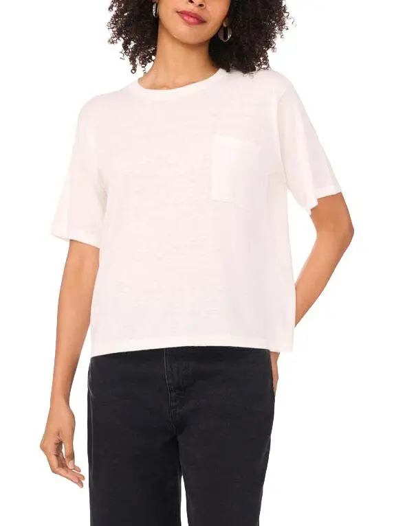 Vince Camuto Wool-kissed Crewneck Pocket T-shirt - Ivory Creme