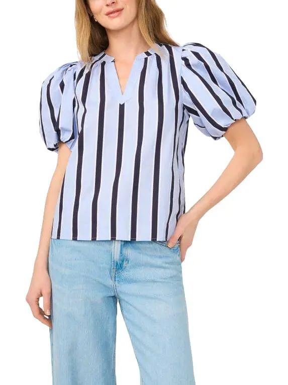 Vince Camuto Stripe Puff Sleeve Top - Metro Blue