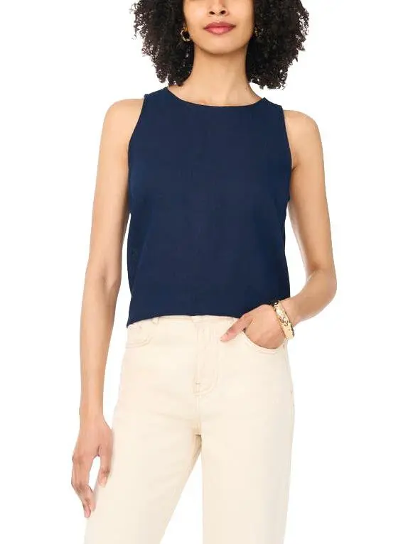 Vince Camuto Sleeveless Jewel Neck Top With Keyhole Back - Classic Navy
