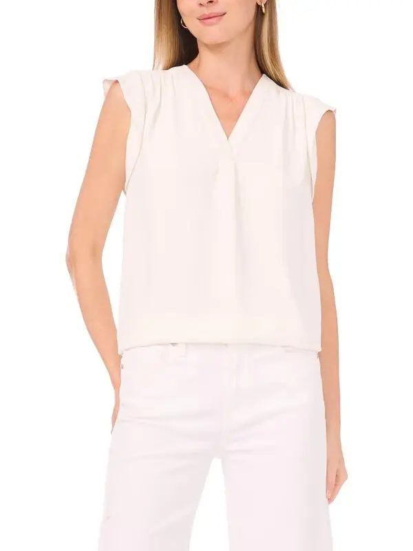 Vince Camuto Flutter Sleeve V-neck Top - Neutral