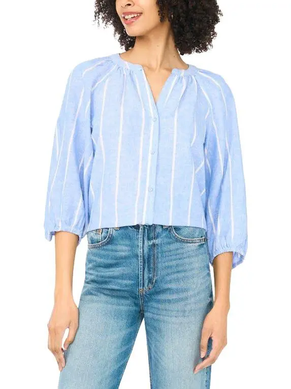 Vince Camuto Striped Linen-blend Shirt - Ultramarine