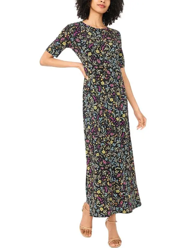 Vince Camuto Floral Print Maxi Dress - Rich Black