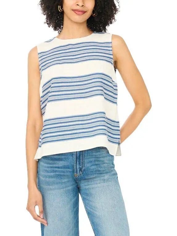 Vince Camuto Striped Sleeveless Jewel Neck Top - Denim