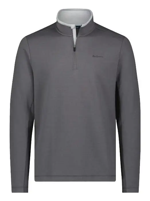 Ben Sherman Textured Knit Quarter Zip Pullover - Dark Grey