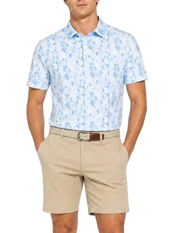 Ben Sherman Watercolor Garden Tech Jersey Golf Polo - Light Blue