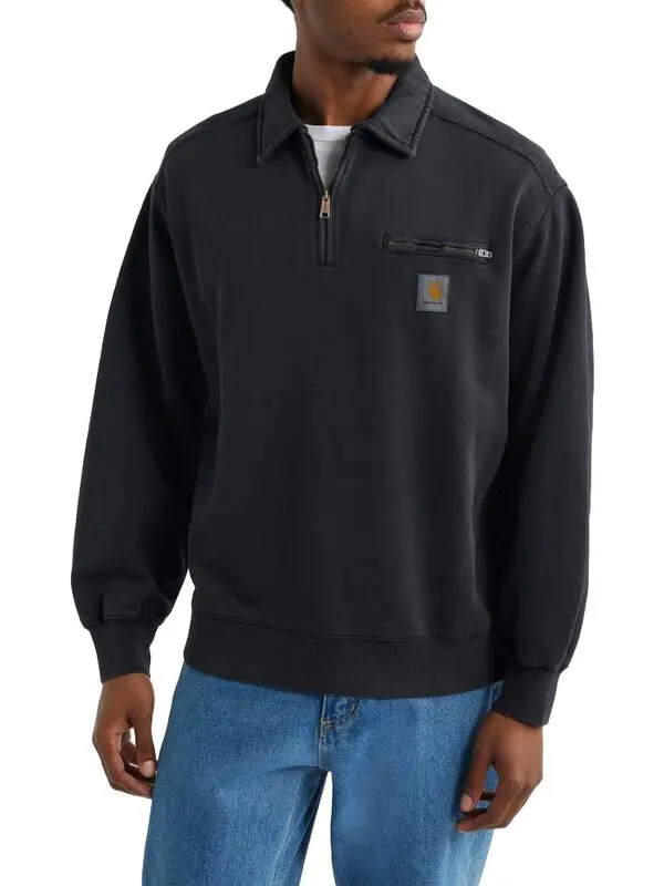 Carhartt Work In Progress Half Zip Cotton Sweatshirt - Black (stone)