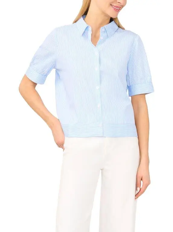 Halogen Striped Puff Sleeve Button-up Shirt - Airy Blue