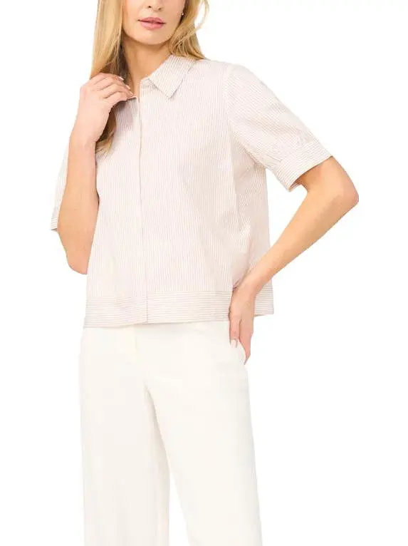 Halogen Striped Puff Sleeve Button-up Shirt - Pebble