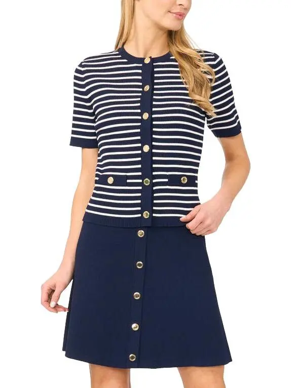 Halogen Stripe Short Sleeve Cardigan - Classic Navy