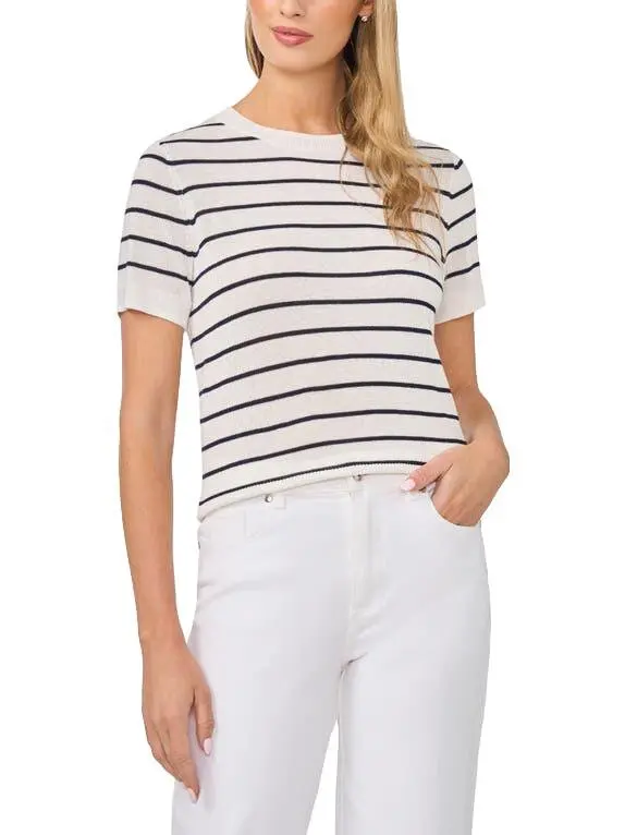 Halogen Striped Crewneck Sweater - Bright White