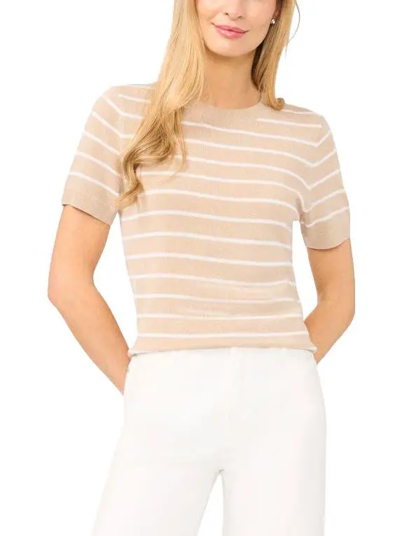Halogen Striped Crewneck Sweater - True Beige