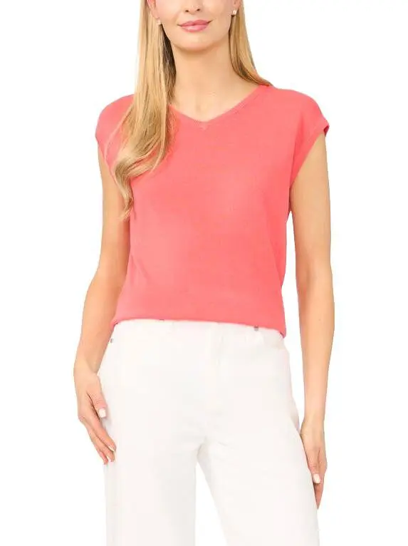 Halogen V-neck Cap Sleeve Sweater Vest - Calypso Coral