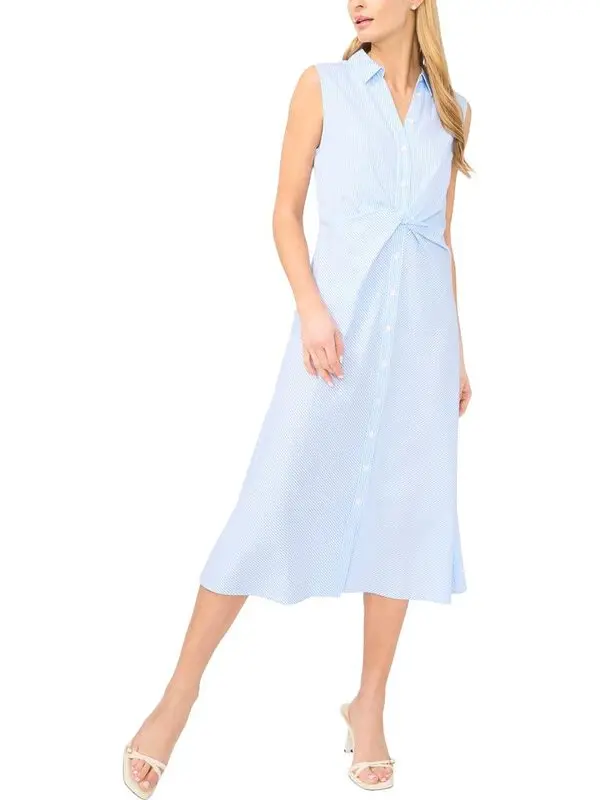 Halogen Sleeveless Cotton Shirtdress With Twist Detail - Airy Blue