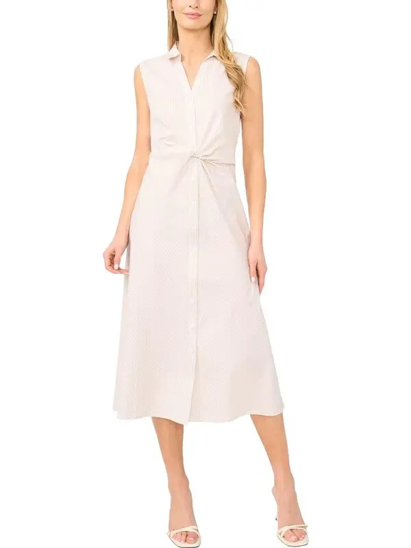 Halogen Sleeveless Cotton Shirtdress With Twist Detail - Pebble
