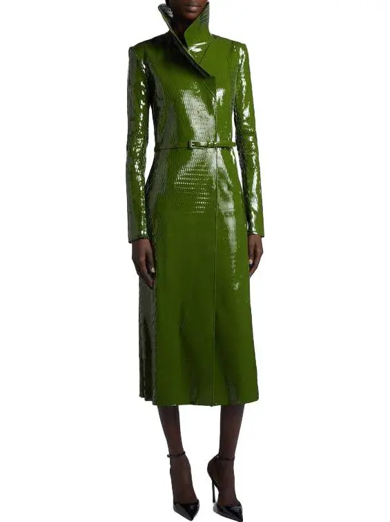 TOM FORD Perforated Patent Leather Trench Coat - Grass Green/black
