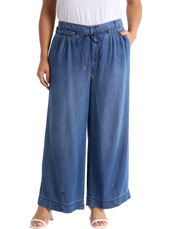 Wit & Wisdom Ultra Skyrise Wide Leg Drawstring Jeans - Mid Blue