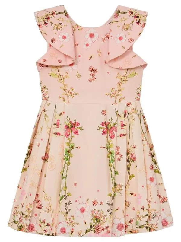 REISS Ember Floral-print Frill-sleeve Cotton Dress - Pink Print
