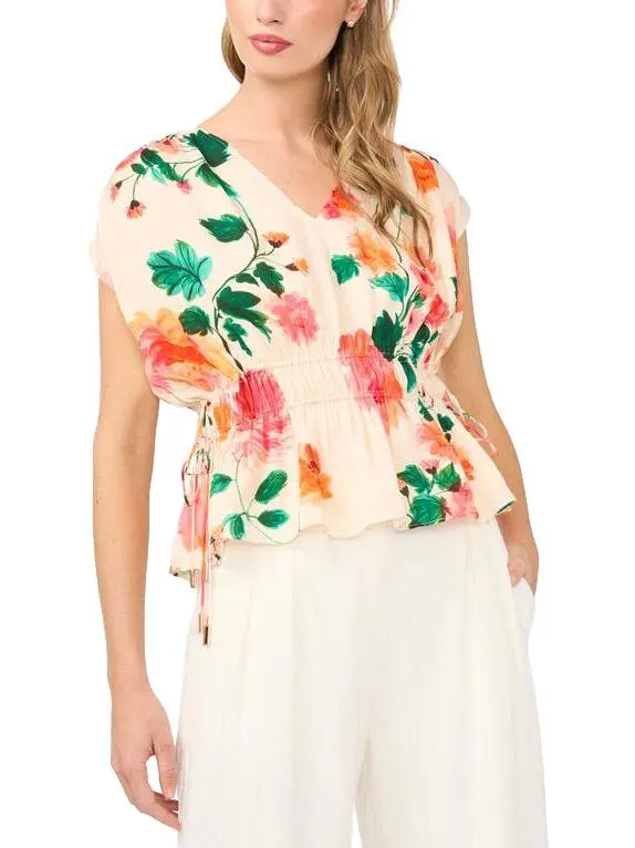 Ted Baker London Amala Dolman Sleeve Ruched Floral Top - Antique White