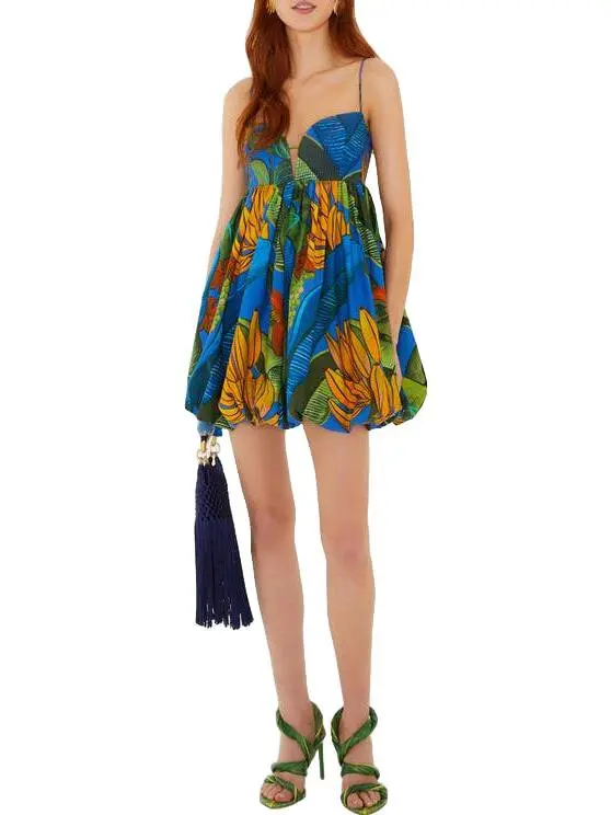 Farm Rio Banana Grapes Organic Cotton Mini Dress - Blue