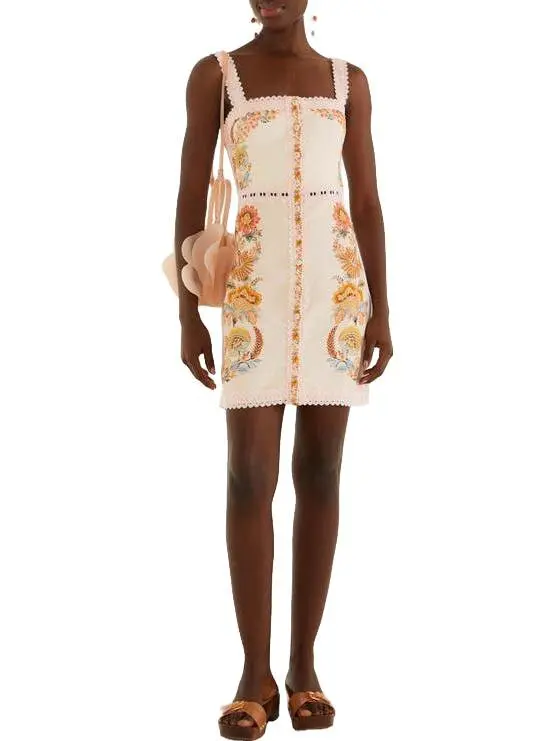 Farm Rio Linen Button Front Minidress - Pink