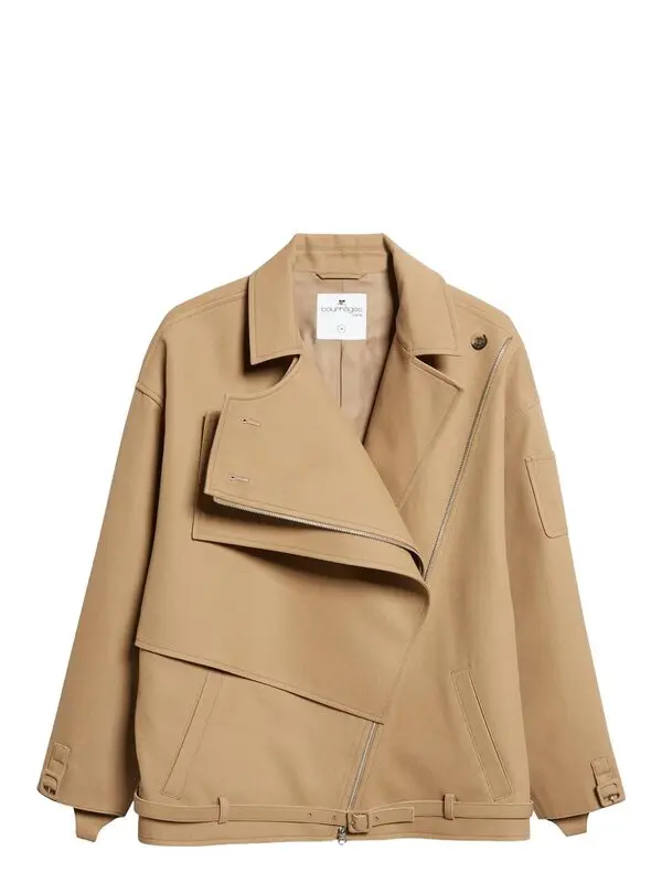 COURREGES Asymmetrical Cotton Trench Jacket - Fauve