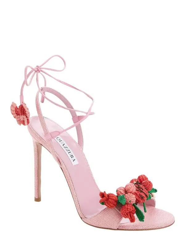 AQUAZZURA Botanica Embellished Slingback Sandals - Watermelon Sorbet