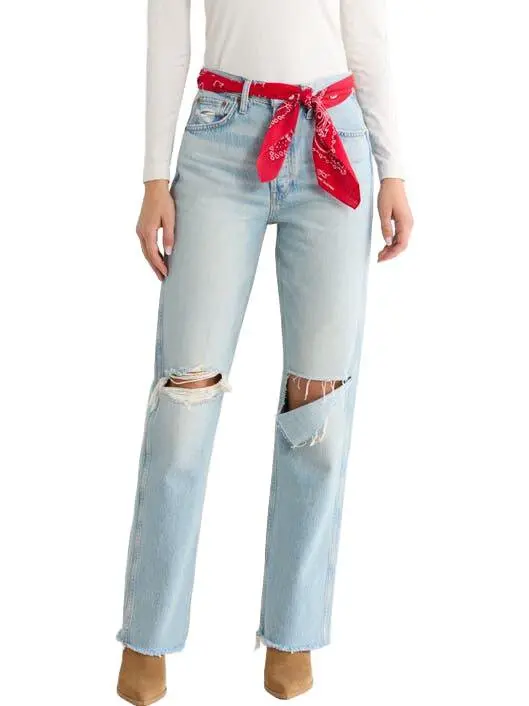 RE/DONE High Waist Ripped Jeans With Bandana Belt - Silver Springs