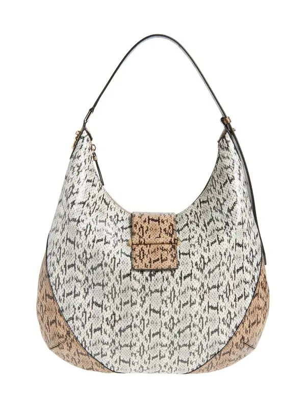 JIMMY CHOO Medium Bar Snakeskin Embossed Leather Hobo Bag - Roccia/chai/shiny Gold