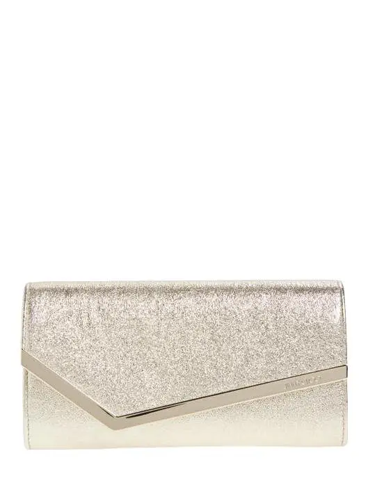 JIMMY CHOO Emmie Glitter Leather Clutch - Platinum Ice/light Gold