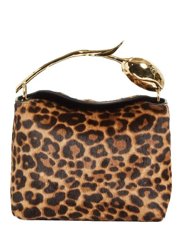 Erdem Mini Bloom Genuine Calf Hair Bag With Sculptural Flower Handle - Leopard