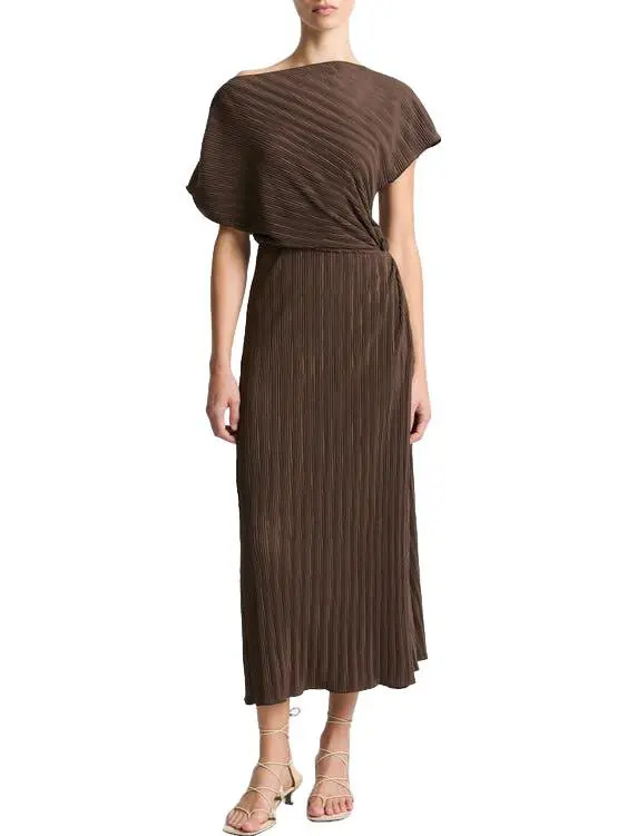 Vince Diagonal Pleated Twist Waist Midi Dress - Clove