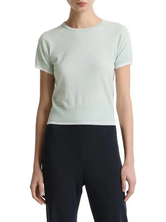 Vince Double Layer Raglan Short Sleeve Sweater - Aqua Stone/optic White