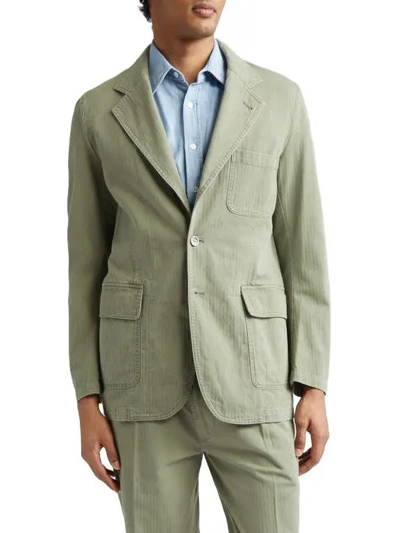 DRAKE'S Cotton Herringbone Blazer - Olive