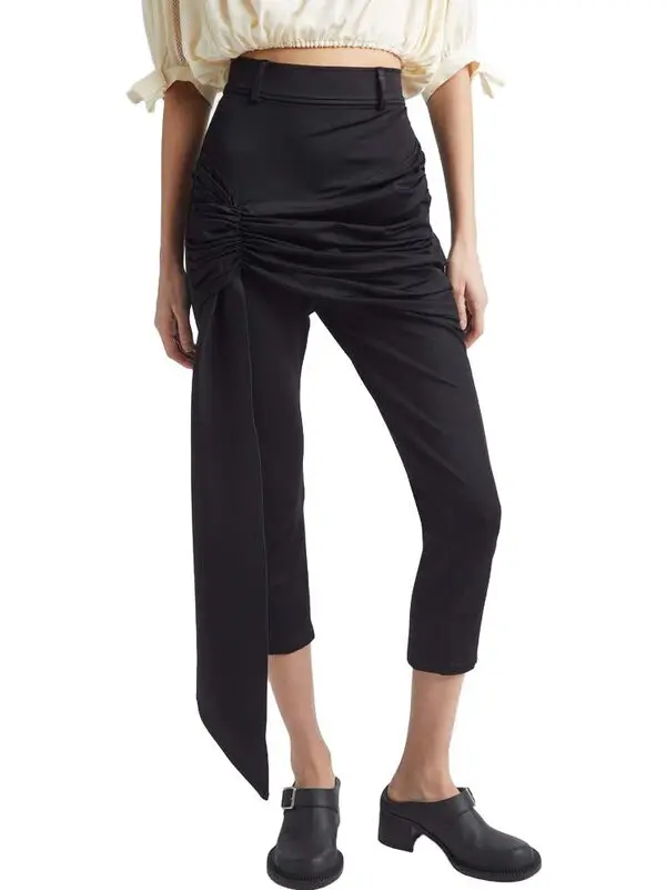 Rabanne High Waist Drape Front Stretch Capri Pants - Black