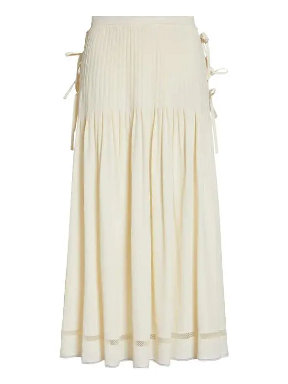 Rabanne Side Bows Crepe Midi Skirt - Ecru