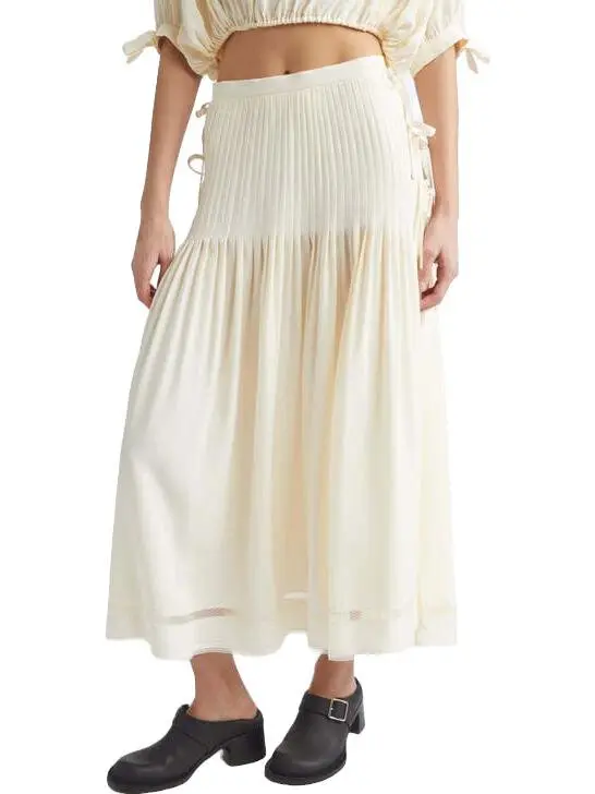 Rabanne Side Bows Crepe Midi Skirt - Ecru