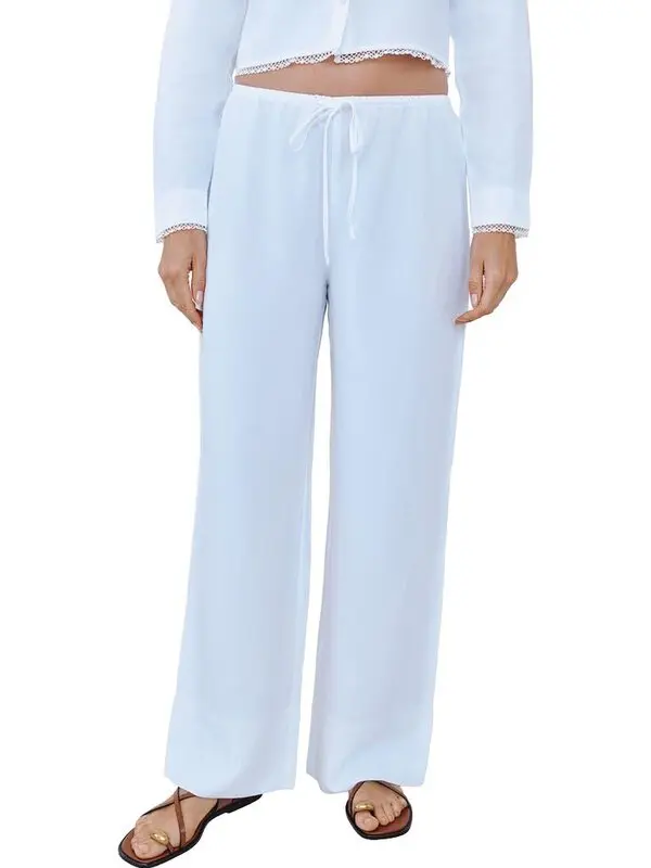 Bella Dahl Wide Leg Linen Blend Pants With Drawstring Waist - White