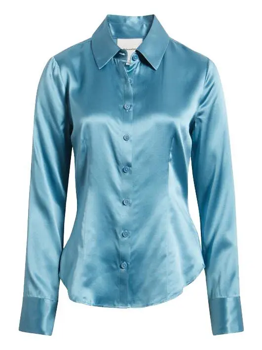 REFORMATION Raya Silk Button-up Shirt - Siren
