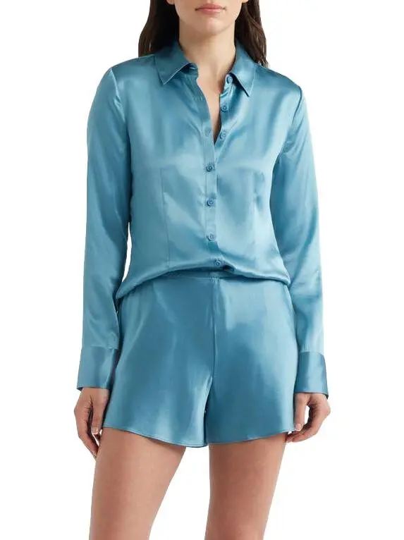 REFORMATION Raya Silk Button-up Shirt - Siren