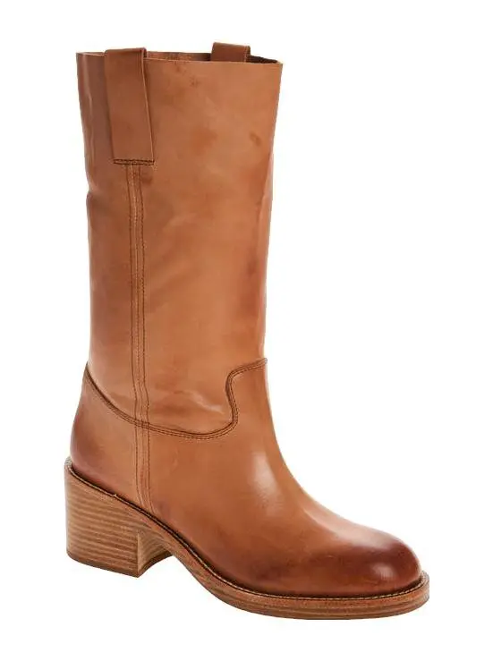 Jeffrey Campbell Mid-calf Western Boots With Stacked Heel - Natural Ruboff
