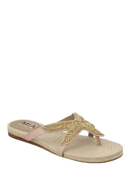 Mia Athina Embellished Flip Flops - Beige/gold Beads