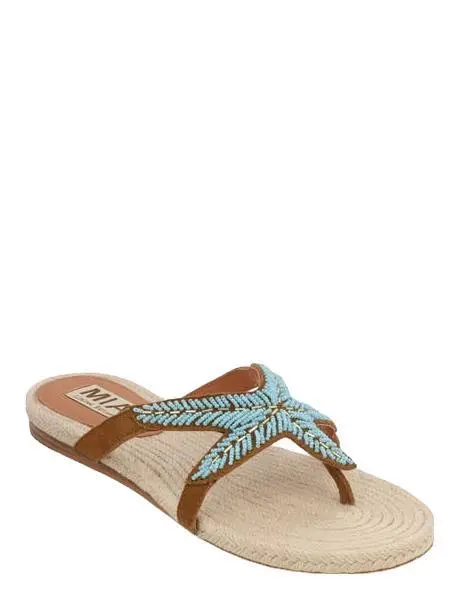 Mia Athina Embellished Flip Flops - Cognac/turquoise Beads