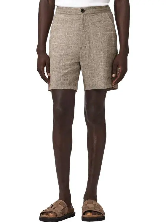 ALLSAINTS Keal Glen Plaid Linen Blend Shorts - Sediment Brown
