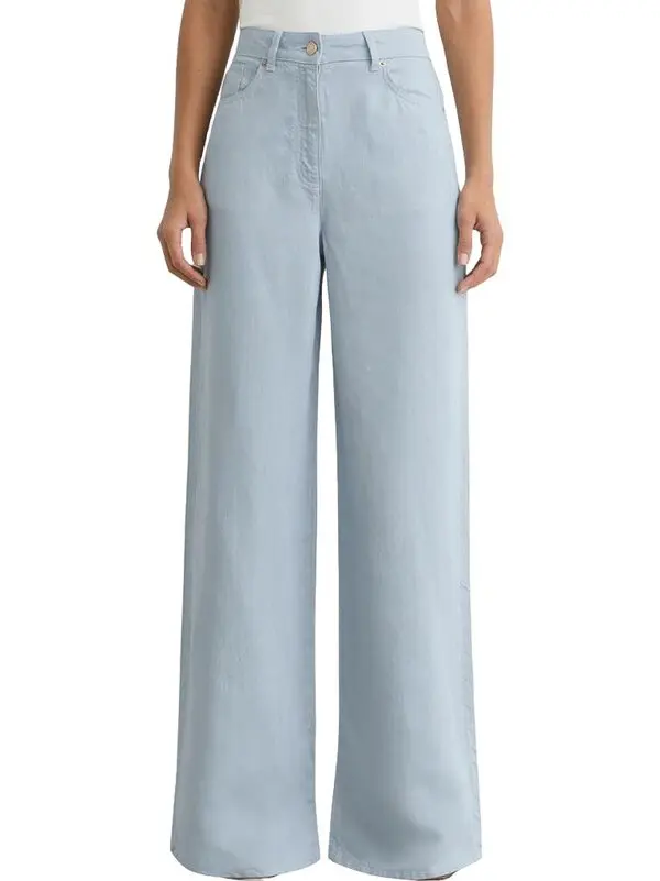 REISS Carmen High Waist Wide Leg Pants - Blue