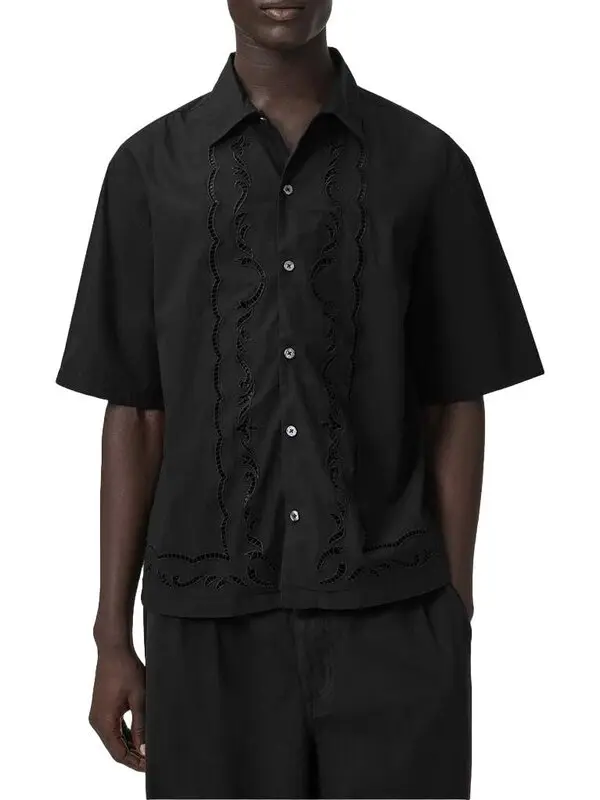 ALLSAINTS Field Eyelet Detail Short Sleeve Button-up Shirt - Jet Black