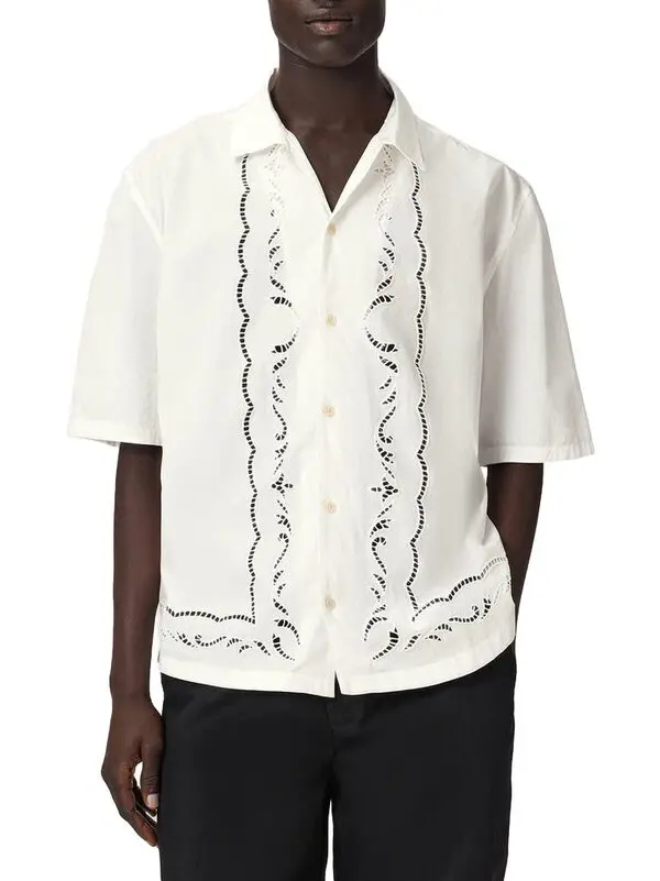 ALLSAINTS Field Eyelet Detail Short Sleeve Button-up Shirt - White