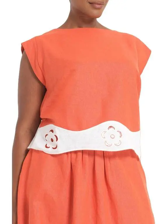 ESTELLE Kaia Colorblock Embroidered Top - Persimmon