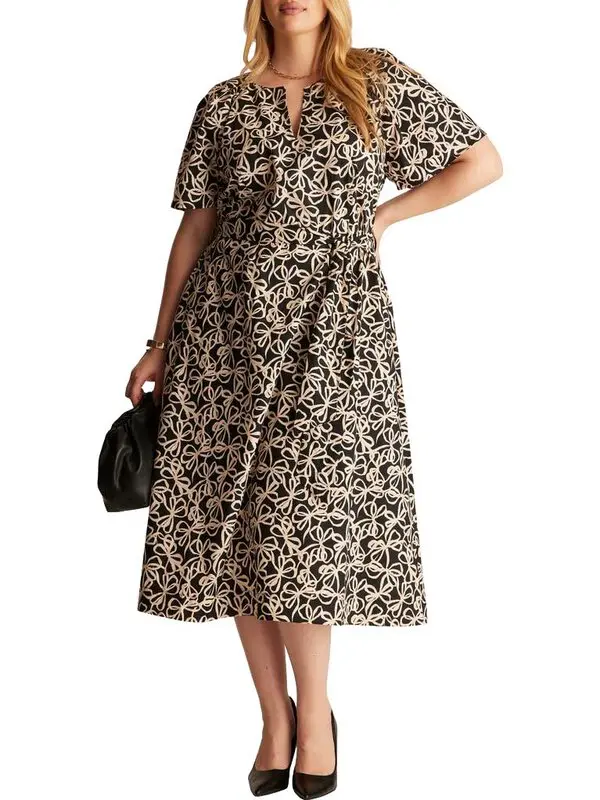 ESTELLE Noirette Bow Print Midi Dress - Black/cream