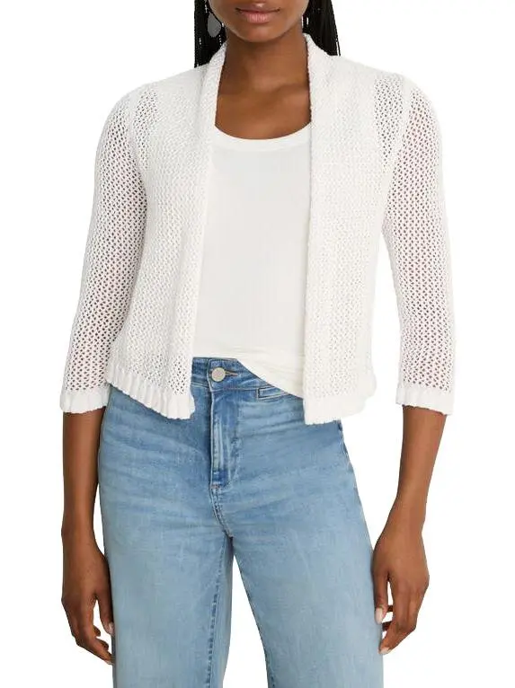 NIC+ZOE Openwork Knit Cardigan With Ruffle Trim - Paper White